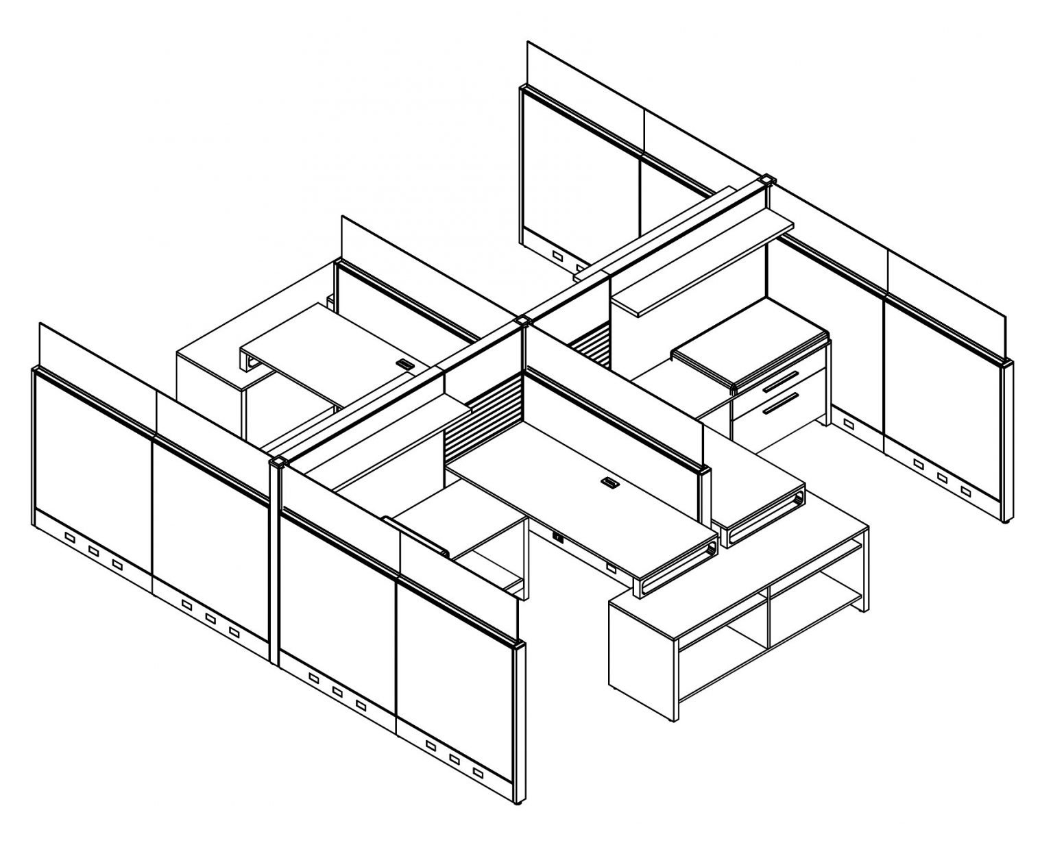 Evolve 4-Person Private Workspace with Double Facing Rows, Modular ...